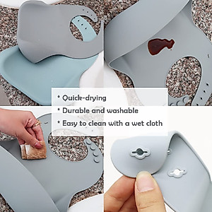 Mubunny Silicone Baby Bib for Babies & Toddlers Waterproof Bibs Soft with Food Catcher Pocket Boys Girls(Dusty Blue/Green/Mango), One Size