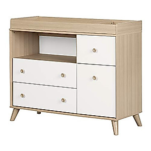 South Shore Yodi Changing Table with Drawers, Soft Elm and White