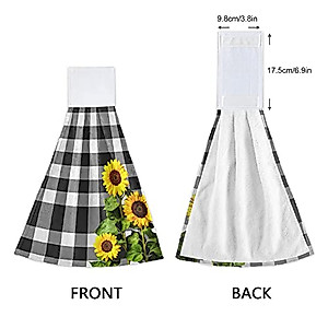 ALAZA Sunflowers Hanging Kitchen Towel 2 Pcs Hand Towel Black White Buffalo Check Plaid Tie Towels Set Absorbent Dish Cloths Bar Tea Towels for Bathroom Laundry Room Decor