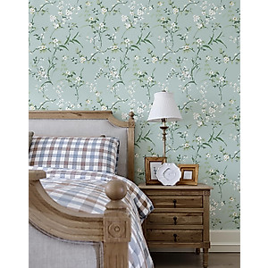 Peel and stick Wallpaper Farmhouse Wild Floral Peel and stick Wallpaper French Peel and Stick Wallpaper Blue Wallpaper for Bedroom Stick on Wallpaper Cabinets Contact Paper (Soft Blue, 17.7" X 78.74")