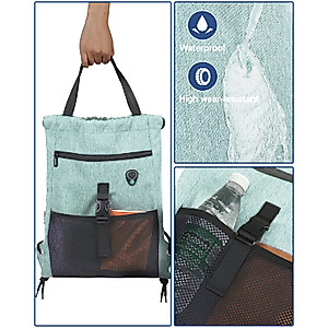 LIVACASA Drawstring Bag Gym with Pockets Sports Sack with Handle Drawstring Backpack Travel for Men Women