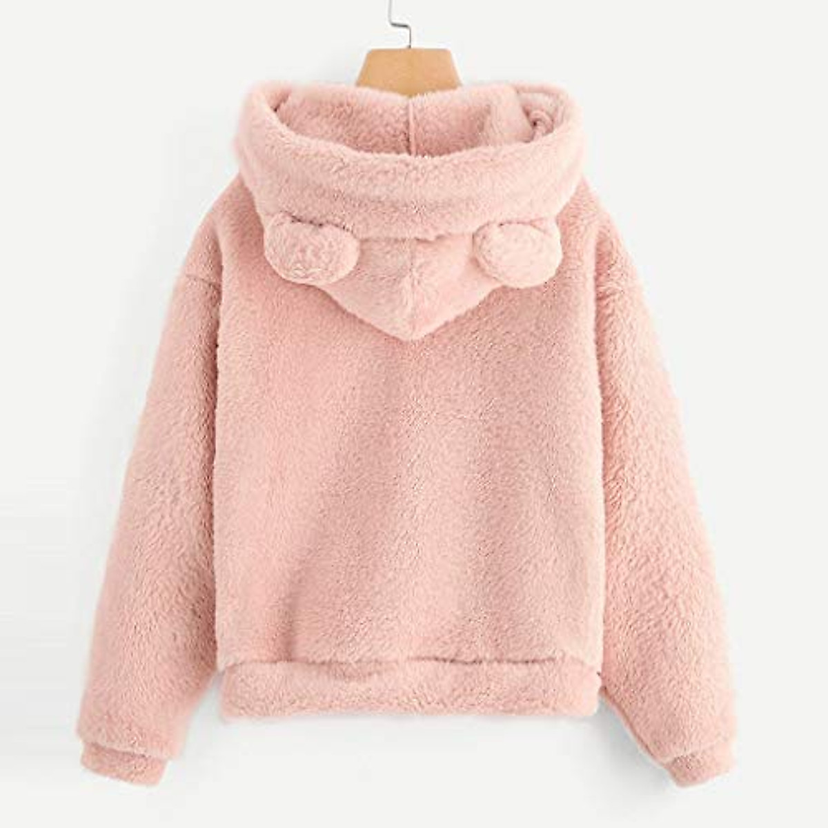 Womens Casual Hooded Sweatshirt Loose Drawstring Pullover Hoodies Long Sleeve Solid Bear Ear Sweatshirt Tops