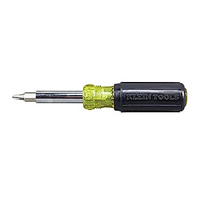 Klein Tools 32596 Multi-Bit Screwdriver /Nut Driver, Magnetic 8-in-1 HVAC Slide Drive Tool with Hex, Phillips, Schrader Bits, Nut Drivers