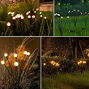 Pelican Mate 6 LED Solar Powered Garden Lights, Firefly Swaying Starburst Light Outdoor Waterproof for Pathway Yard Patio Landscape Decorative, Warm White 2PACK