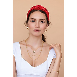 TOBATOBA Red Knotted Satin Silk Headband, Wide Non-Slip Top Knot Hair Accessory for Women