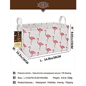 HUNRUNG Rectangle Storage Basket Cute Canvas Organizer Bin for Pet/Children Toys, Books, Clothes Perfect for Rooms/Playroom/Shelves (Flamingo)