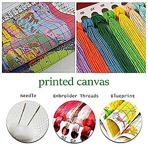 Magxvouy Beginners Cross Stitch Kits Stamped Full Range of Embroidery Kits for Adults DIY Cross Stitches kit Embroidery Patterns for Needlepoint kit- Brilliant Flowers 15.7x21.7 inch