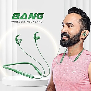 GIZMORE Giz Mn227 Bang Bluetooth Wireless 5.2 in Ear Neckband, Up to 40 Hrs Playtime, Dual Pairing, Touch Controls, Magnetic Smart Buds, Fast Caharge Neckband (Green)