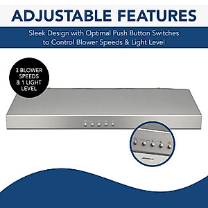 Broan-NuTone BCSQ130SS Three-Speed Glacier Under-Cabinet Range Hood with LED Lights ADA Capable, 1.5 Sones, 375 Max Blower CFM, 30-Inch, Stainless Steel