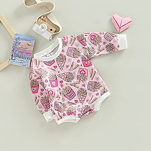 OikMombiu Newborn Baby Girl Boy Valentines Day Outfit Fries Before Guys Bubble Romper Crewneck Sweatshirt Onesie Cute Clothes(Full French Fries Pink, 0-3 Months)
