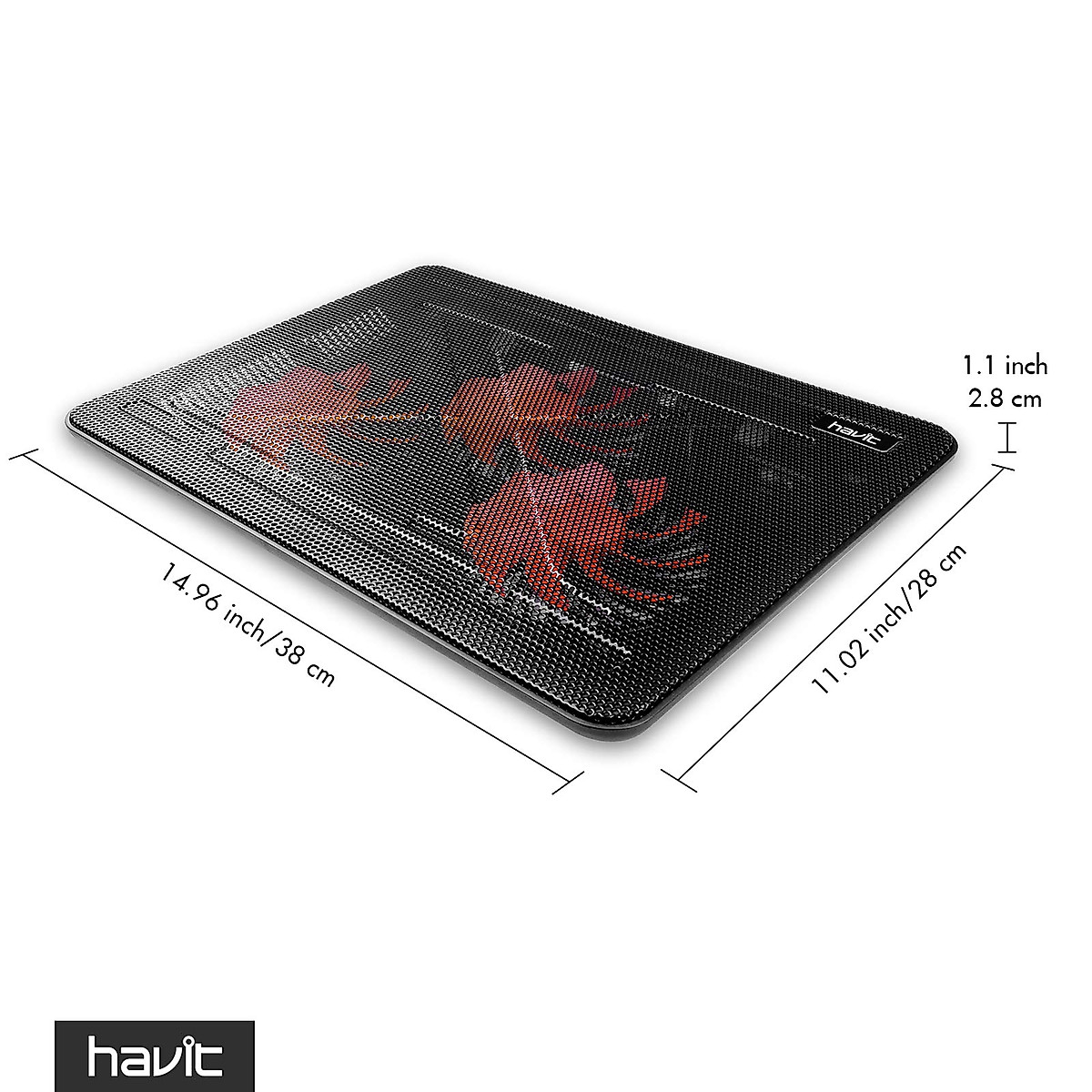 Havit HV-F2056 15.6-17 Inch Laptop Cooler Cooling Pad - Slim Portable USB Powered (3 Fans) (Black+Red)