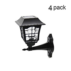 MAGGIFT 4 Pack Solar Wall Lantern Outdoor Wall Sconce 15 Lumens Solar Outdoor Christmas Led Light Fixture with Wall Mount Kit