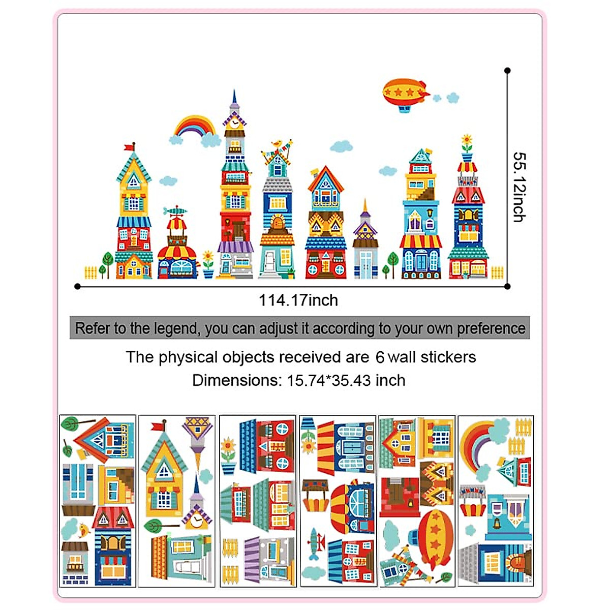 Kids Room Decor Cartoon Cute Wall Stickers House Nursery Playroom Decoration Sticker for Living Room Kindergarten Room, Children self-Adhesion Wall Stickers(6pcs) Large Size Baby Rooms Wall Decal