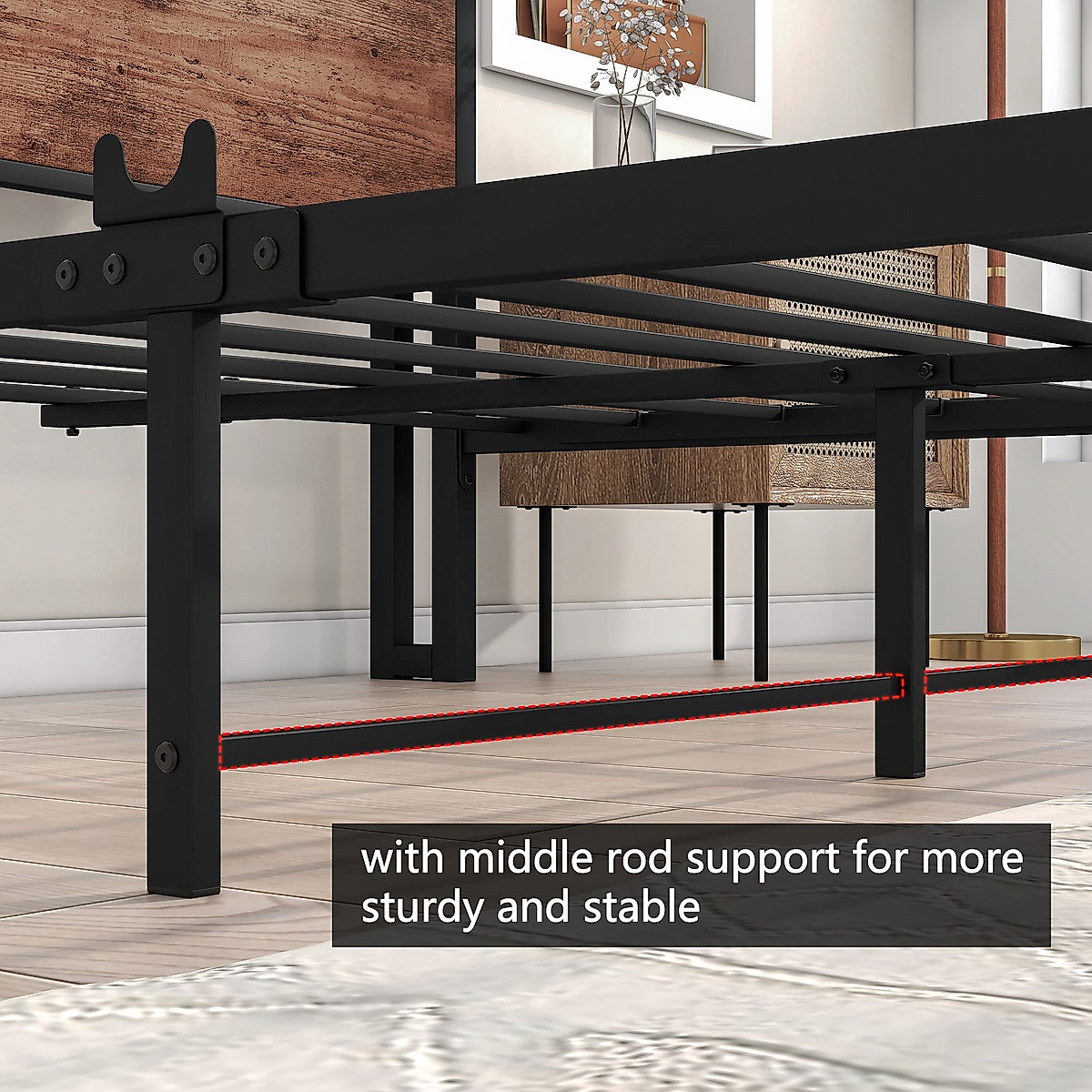 HOJINLINERO Full Size Bed Frame with Storage Headboard/USB Charging Station,Metal Platform Bed Frame Full Size No Box Spring Needed,Noise-Free,Strong Steel Slats Support,Rustic Brown