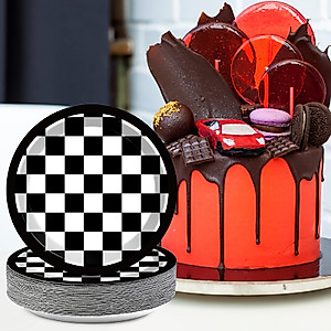 48 Pieces Black and White Checkered Flag Party Paper Plates for Race Car Party Supplies 7" Racing Car Theme Disposable Dessert Plates for Boys Men Birthday Baby Shower Race Fans Party Decorations