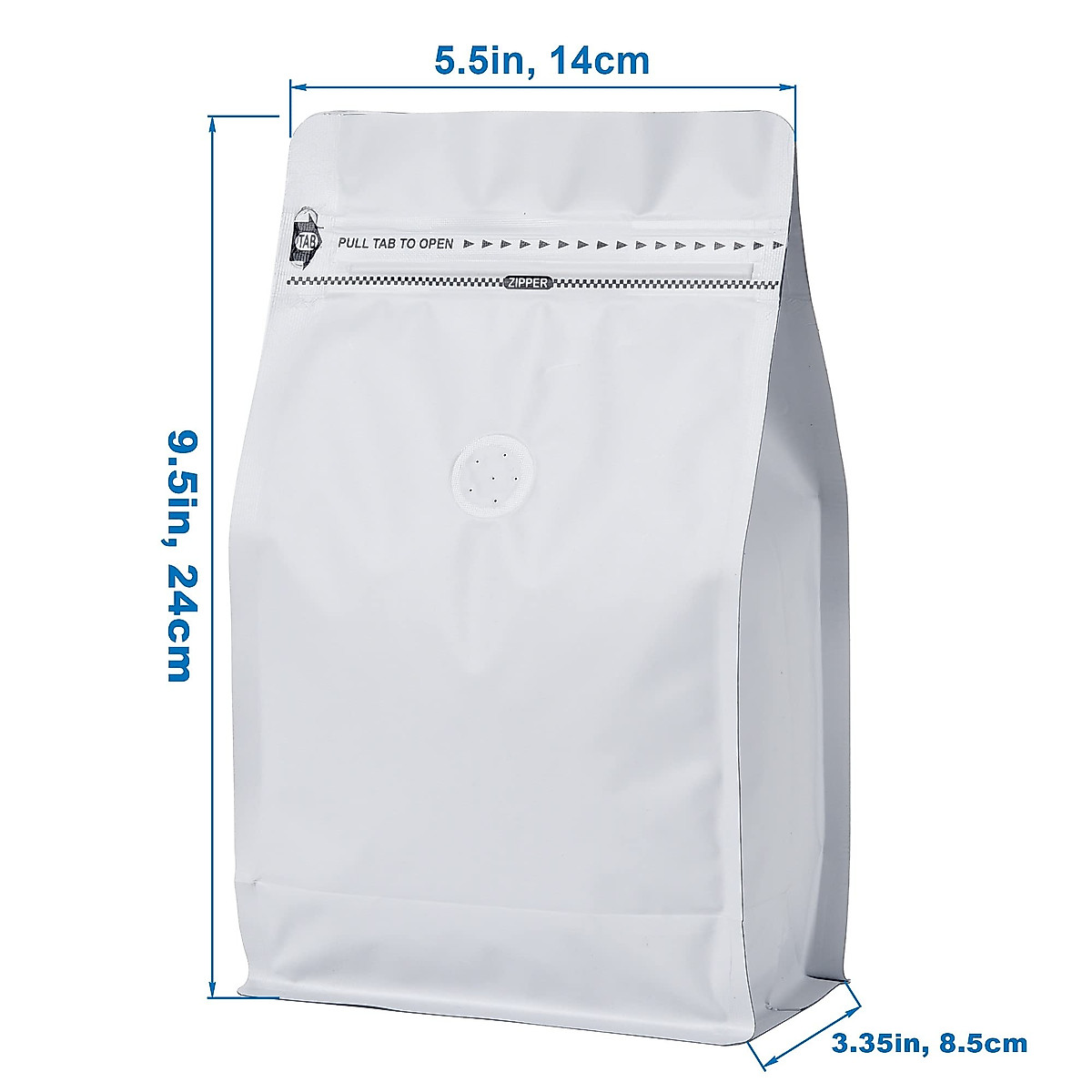 50 Count 16 Ounce Matt White Aluminum Foil Coffee Bags, Stand Up/Flat Bottom Coffee Pouches with Air Release Valve and Reusable Side Zipper (50, 16OZ, 1LB, 500G)