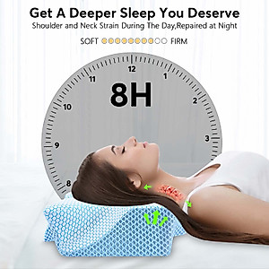 Anvo Cervical Neck Pillow for Neck and Shoulder Pain - Memory Foam Neck Pillows for Pain Relief Sleeping, Side Sleeper Pillow, Contour Orthopedic Firm Pillow for Back Stomach Sleeper - Blue