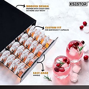 Storage Drawer for Bartesian Cocktail Capsules by Ksestor - Holds up to 40 Bartesian Pods - Compatible with BEV Black Decker Cocktail Maker - Sturdy and Stackable Bartesian Pod Holder - Bartesian - Bartesian Drink Mixer - Black Finish