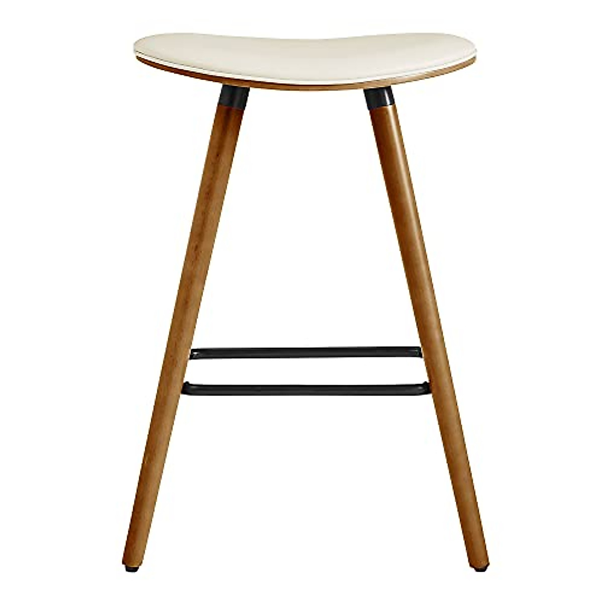 Armen Living Piper 26" Counter Height Backless Bar Stool in Cream Faux Leather and Walnut Wood