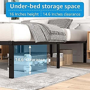 VENI HOME 16 Inch King Bed Frame, Metal Platform Bed Frame with Steel Slats, Storage Space Under Frame, Easy to Assemble, No Box Spring Needed