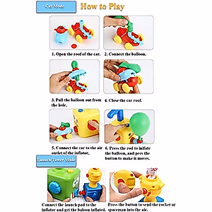 NEXTAKE Balloon Power Racer Launcher Toy Set, Creative Balloon Powered Car Air Power Racer Kit with Launch Tower Rocket Astronaut-12 Balloons (Monster)