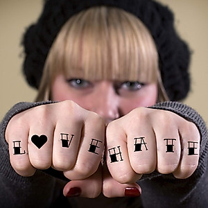 Fashiontats Traditional Knuckle Letters Temporary Tattoos (2-Pack)| Sailor Jerry Alphabet Numbers & Symbols | Skin Safe | MADE IN THE USA | Removable