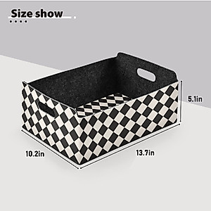 CaTaKu Foldable Storage Basket Black and White Checkered Collapsible Felt Storage Bins with Handle Drawer Organizer Bin Cube Shelf Box for Organizing Closet Clothes Office Books Bedroom