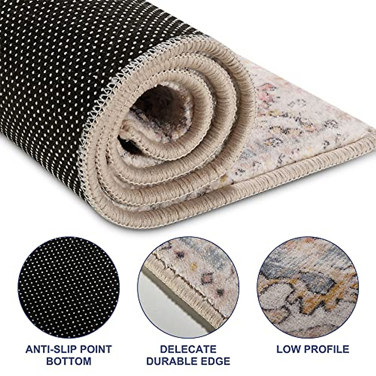 wxnzsl Area Rug 2x3 Washable Rugs Non Slip Vintage Low Pile Rug,Small Boho Accent Entryway Rug for Living Room Bedroom Kitchen Bathroom -Beige