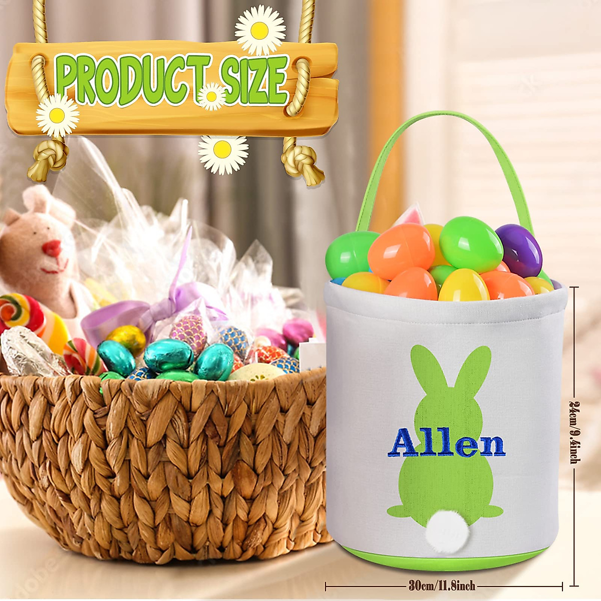 Personalized 2Pcs Easter Basket, VAPCUFF Blue and Pink Easter Baskets for Boys Girls Easter Bunny Basket Easter Eggs Hunt Basket Easter Gifts Easter Bunny Basket Gifts for Kids