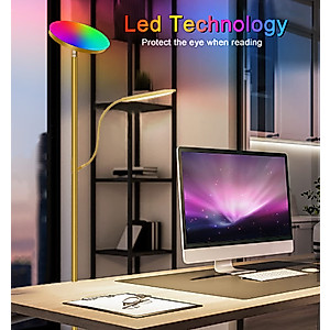 Hyskostar Gold Floor lamp,Top Sky Light and Side Reading Lamp,RGB LED Modern Super Bright Floor Lamps-Tall Standing Pole Light with Remote & Touch Control for Living Room,Bed Room,Office