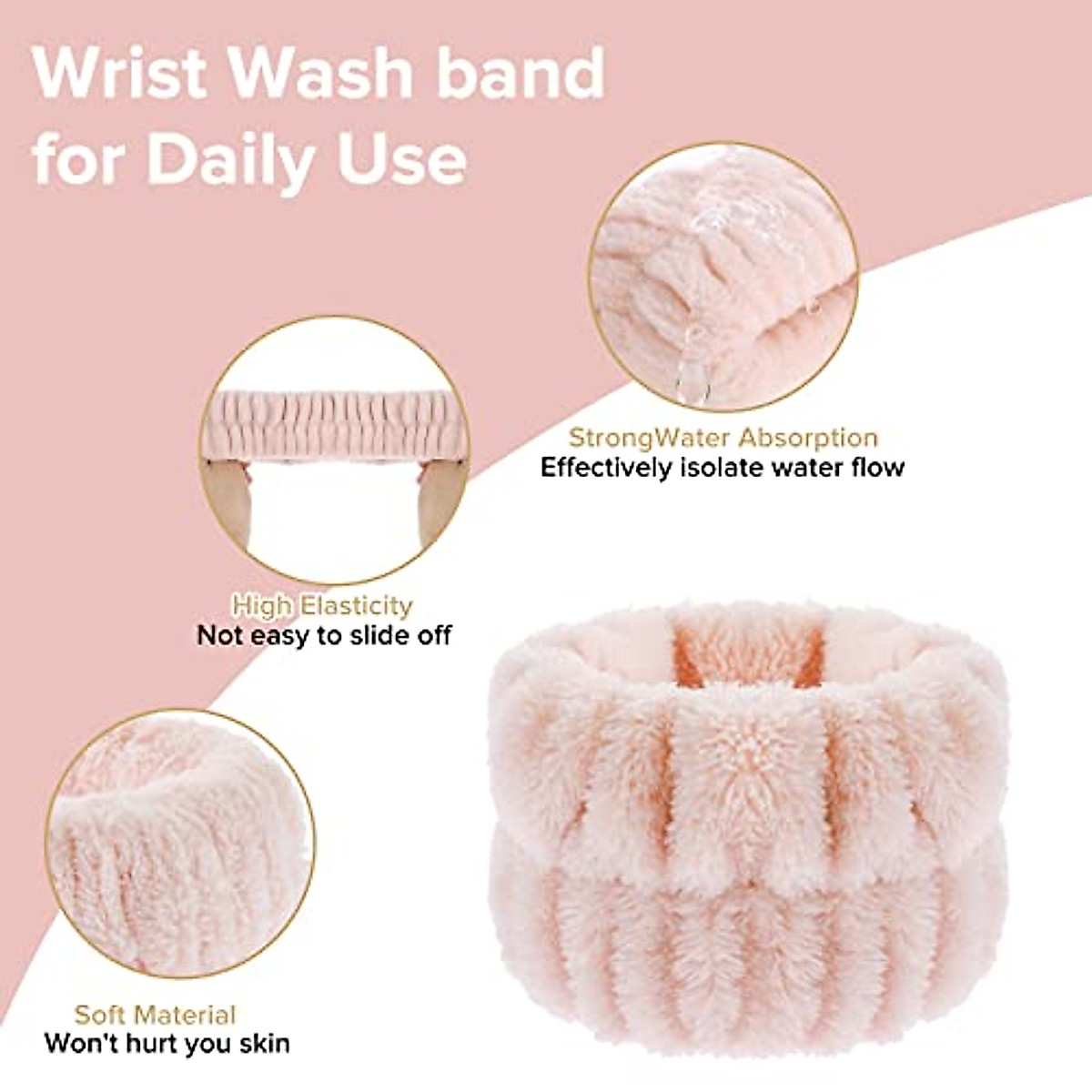 WLLHYF Spa Headband Wrist Washband Face Wash Set Facial Makeup Hair Band Microfiber Shower Head Wraps Adjustable Wrist Wash Bands Prevent Liquid from Arms Spilling for Women Girls