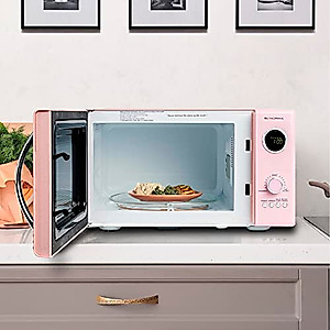 Nostalgia Retro Countertop Microwave Oven - Large 800-Watt - 0.9 cu ft - 12 Pre-Programmed Cooking Settings - Digital Clock - Kitchen Appliances - Pink & Retro Wide 2-Slice Toaster, Vintage Design