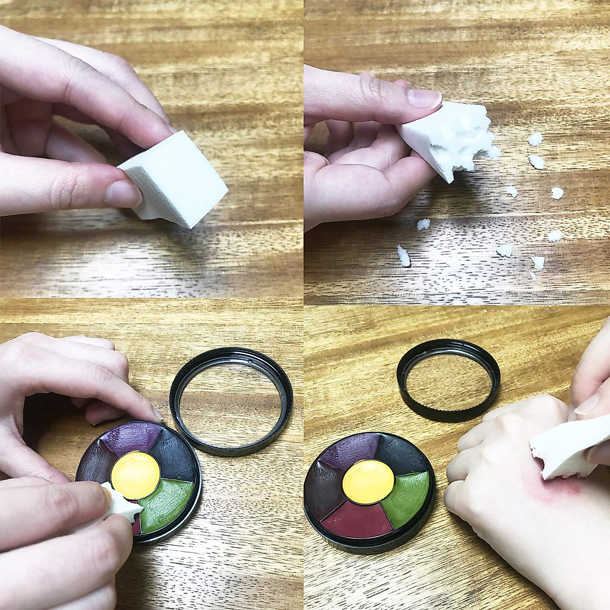 CCbeauty Halloween 6-Color Bruise Wheel with 10 Sponges, Oil Bruising Makeup Kit for Monsters Special Effects SFX Theatrical Cosplay Costume Dress Up, Light Purple Green Gamora Wheel Face Body Paint