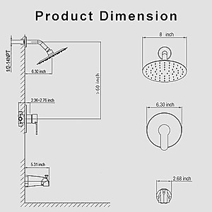 Holispa Tub Shower Faucet, Brushed Nickel Shower Faucet Set with 8-Inch Rainfall Shower Head and Tub Spout, Shower Tub Faucet Set Complete (Included Shower Valve), Tub Shower Trim Kit, Brushed Nickel