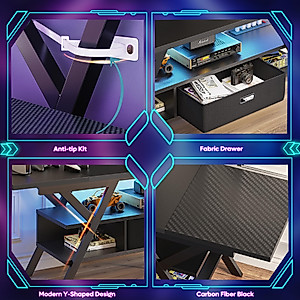 Bestier LED TV Stand with Power Outlets for 70/75/80 inch TV, Gaming Entertainment Center with Storage for PS5, 70 Inch Modern TV Cabinet with Drawers for Living Room, Bedroom, Carbon Fiber Black