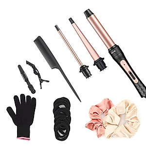 Curling Iron Wand Set, Curling Wand 3 in 1 Hair Curling Wands Interchangeable Ceramic 0.35-1.25inch Barrel Hair Curler, with Heat Resistant Glove