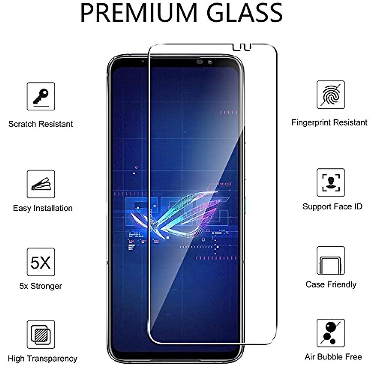 Suttkue for Asus ROG Phone 6/6 Pro/ 6D/6D Ultimate Screen Protector with Camera Lens Protector, 9H Hardness,Anti-Scratch Tempered Glass flim, Case Friendly, Anti-Fingerprint (2+2 PACK)