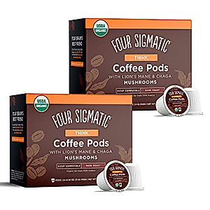 High Caffeine Mushroom Coffee K-Cups by Four Sigmatic | Organic and Fair Trade Dark Roast Coffee with Lion’s Mane & Chaga | Focus & Immune Support | Vegan & Keto | Sustainable Pods | 48 Count