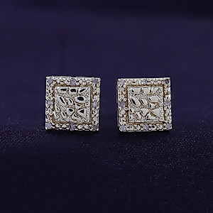 Round Natural White Diamond, Accents Square Shape Nugget Men's Studs Earrings in 10k Solid Yellow Gold (0.05 cttw) Screw Back Earring's gift for men's