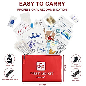 First Aid Kit, PYSANR 150 Piece Small First Aid Kits with Foil Blanket, Scissors First Aid Bag for Emergency, Home, Camping, Travel, Sports, Office, Outdoor, Car, School