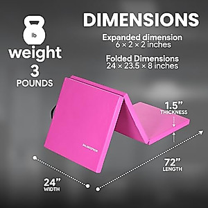 Signature Fitness Three Fold Folding Exercise Mat with Carrying Handles for MMA, Gymnastics and Home Gym Protective Flooring, 1.5-Inch Thick, Pink