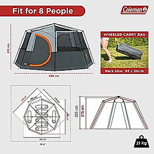 Coleman Tent Octagon, 6 to 8 Man Festival Dome Tent, Waterproof Family Camping Tent with Sewn-in Groundsheet