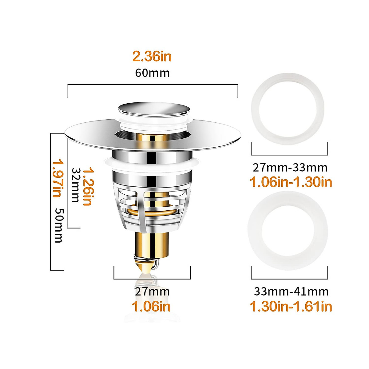 Bathroom Sink Stopper,Hair Drain Catcher,Basin Pop Up Metal Universal Bathroom Strainer Converter,Wash Basin Bounce Drain Stopper Filter,for 1.06"~1.61",Sink Drain Cover,Drain Plug,Sink Plug(1 PCS)