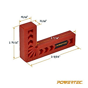 POWERTEC 71123-P2 90 Degree Positioning Squares, Right Angle Corner Clamps Woodworking Tools, Carperter Tools for Cabinets, Picture Frames and Boxes, 3" Set of 8
