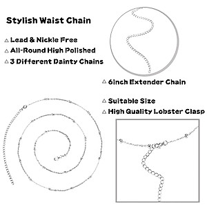 ORAZIO Jeans Chains Belly Waist Chain Sexy Belt Pants Chain Silver Gold Plated Body Chain for Women Mental Butterfly Heart Pocket Wallet Chain Jewelry Snake Leg Chain Multi Layer Adjustable Arm Cuff