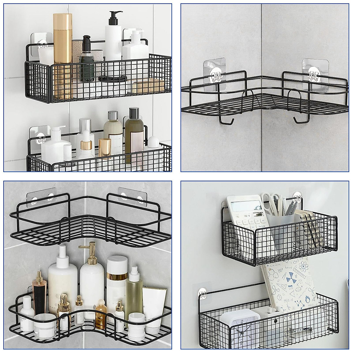 6 Pcs Shower Caddy Adhesive Replacement Shower Adhesive Hooks Waterproof Strong Adhesive Wall Hooks No Drilling Organizer for Bathroom Storage Shelves and Kitchen Racks