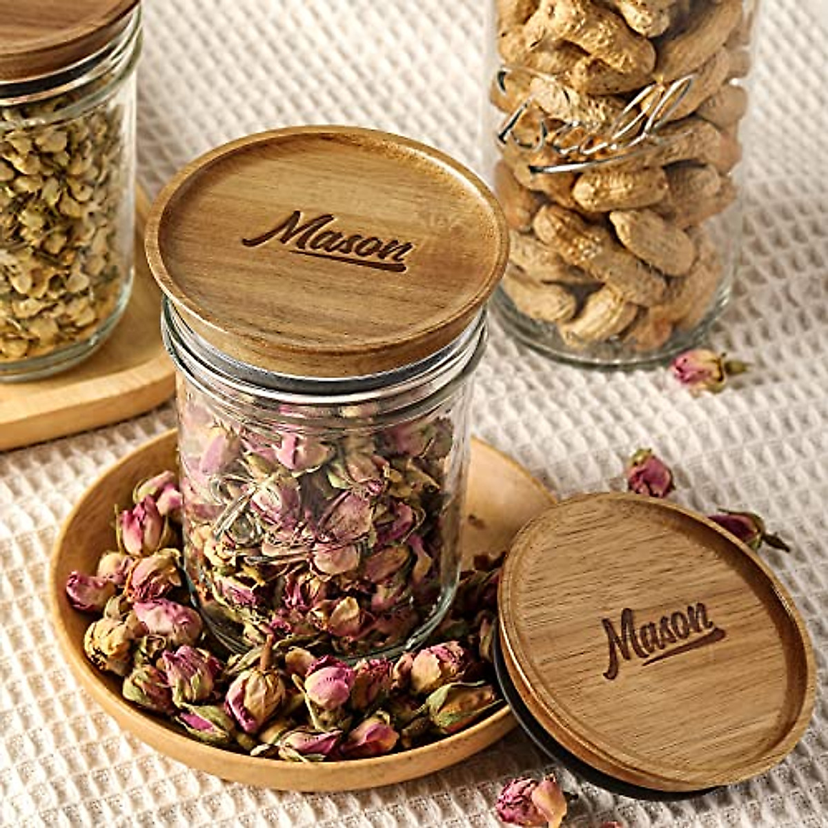 8 Pack Wide Mouth Wooden Storage Lids for Ball,Kerr Jars,Food Grade Material,100% Fit & Airtight for Wide Mouth Jars