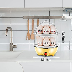 Decdeal Egg Cooker, Double Layer Egg Boiler 14 Egg Capacity, Hard Boiled Egg Cooker Anti-Dry Electric Food Steamer with 40mL Measuring Cup