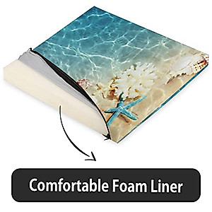 Beach Theme Starfish Coral Seashell Seat Cushion, Memory Foam Chair Cushion 16x16inch with Washable Cover Soft Indoor Seat Cushions Pillow Square Chair Pad for Dining Office Chair, Car, Patio