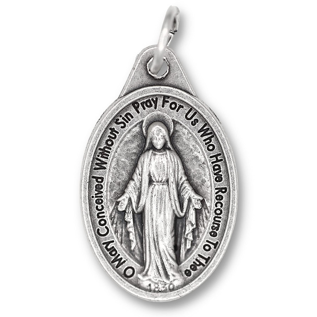 Caritas et Fides Bulk Pack of 10 - Miraculous Medal Pendant for Necklace -1" Oval Silver Oxidized Miraculous Medals Pendant for Necklace, Medals for Jewelry Catholic, Made in Italy